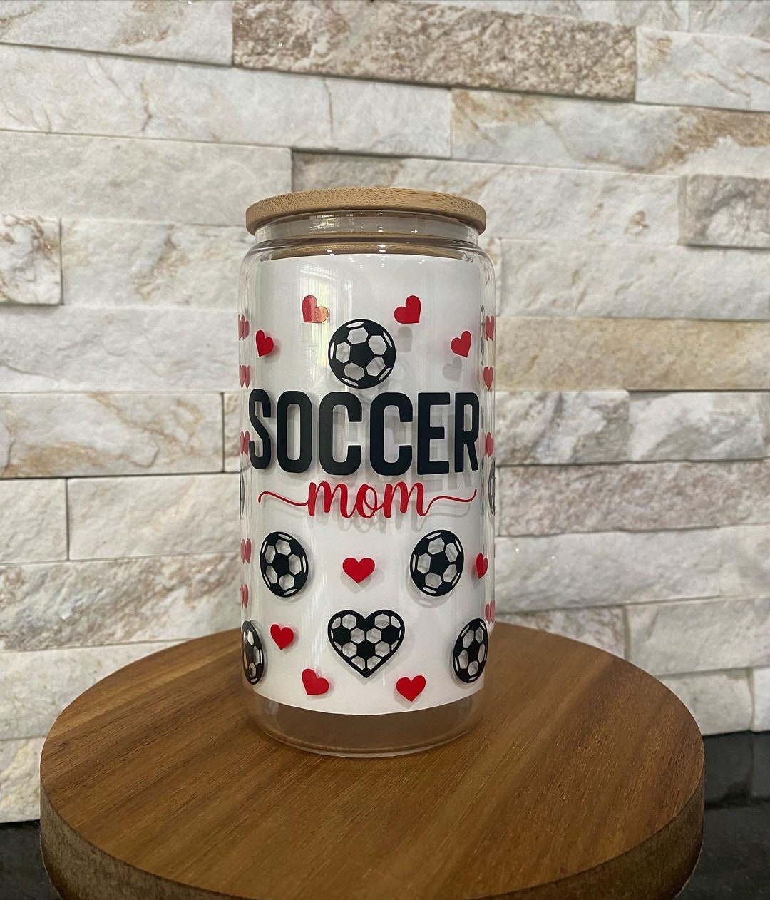 Soccer Mom Glass Can Cup, Libbey Glass Can Cup, 16oz Glass Can Cup ...