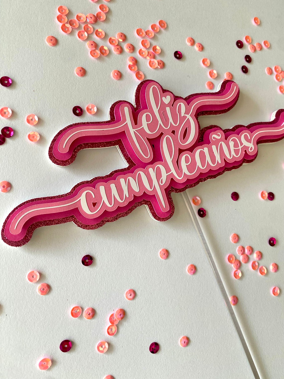 Feliz Cumpleaños Cake Topper, Feliz Cumpleaños, Cake Topper, Pink Cake ...