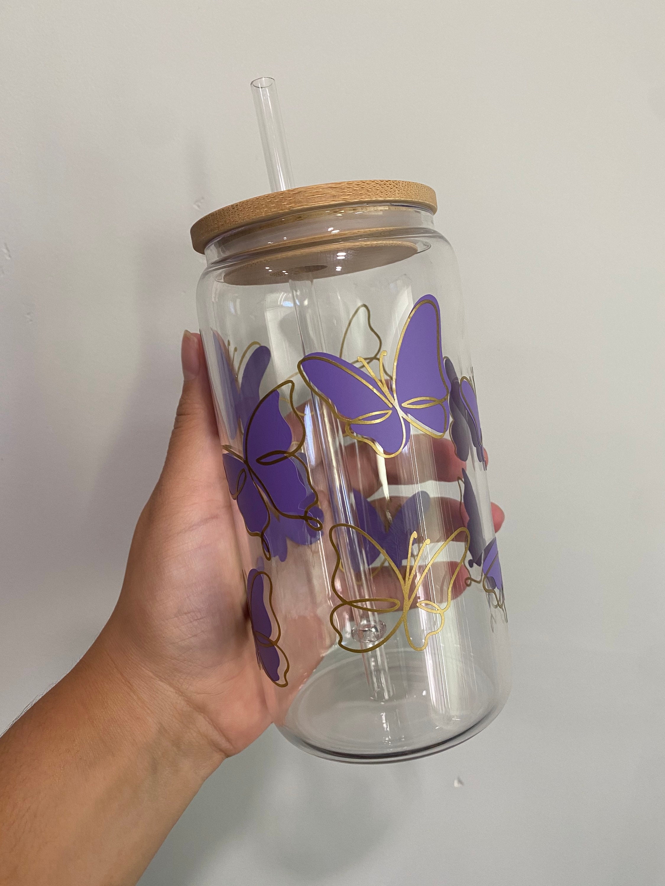 16oz Libbey Glass Can Cup, Butterfly Glass Can, Butterflies, Butterfly Cup, Libbey Glass Can Cup ...