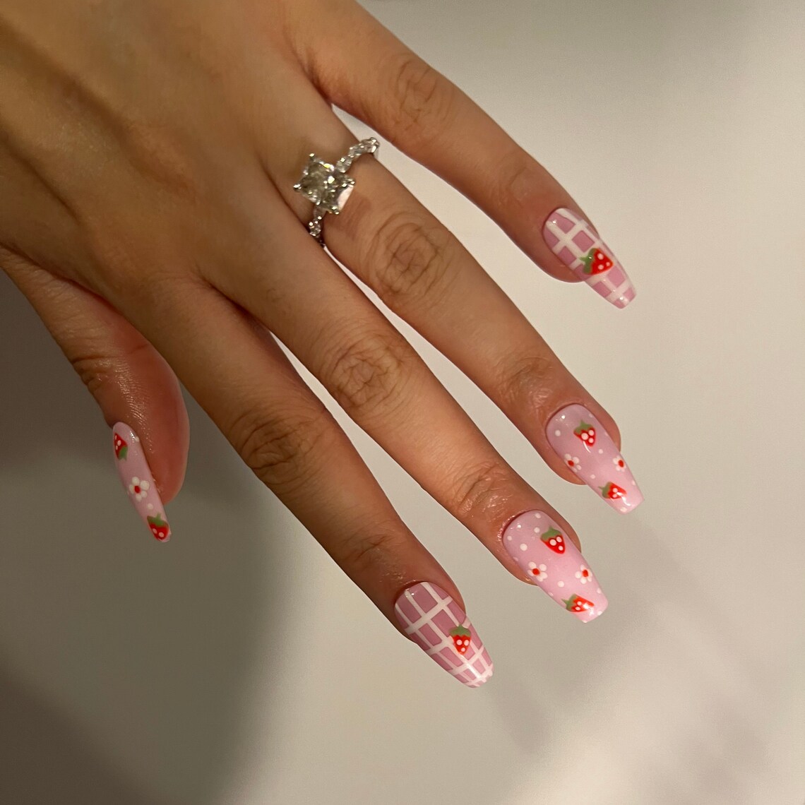 Pink Strawberry Shortcake Nails 10 Pcs Strawberry Press on - Etsy