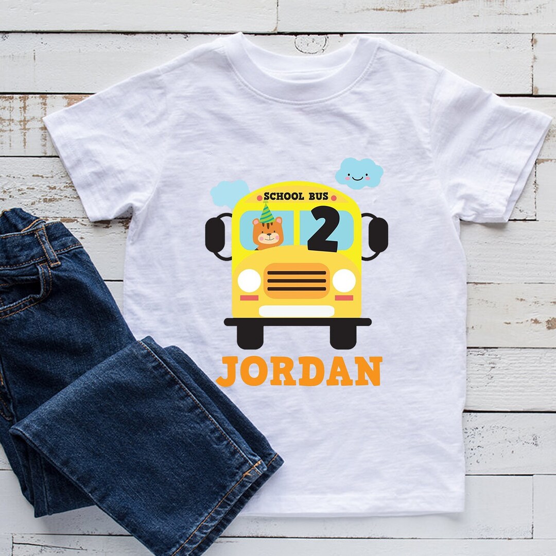 School Bus Kids Birthday Shirt,customized Name Top,toddlers Birthday ...