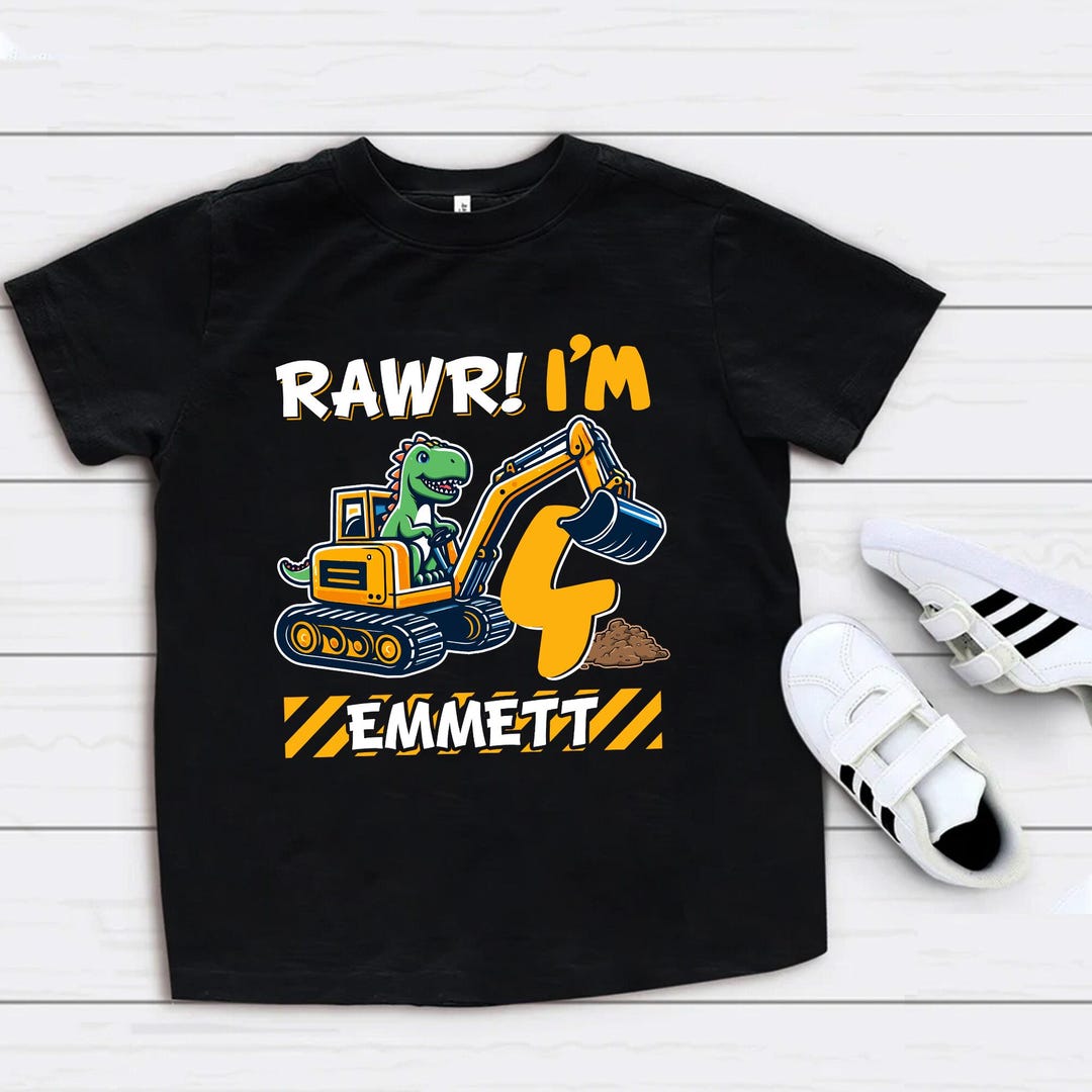 Dinosaur Construction Birthday Shirt, T-rex Birthday Tee, Dinosaur ...