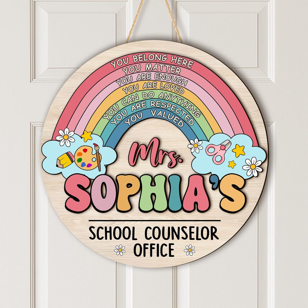 Personalized School Counselor Door Sign: Rainbow Welcome Decor, Custom ...