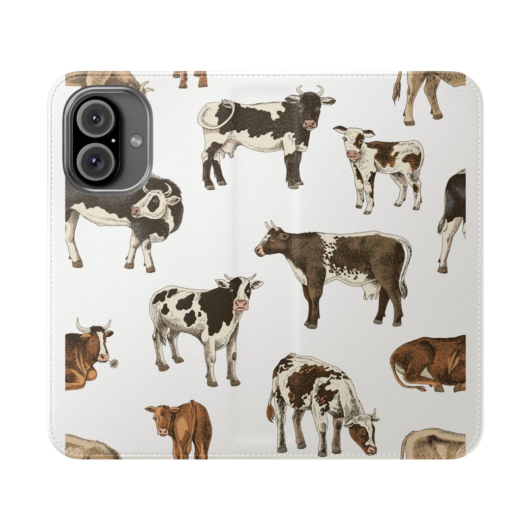 Farm Animal Flip Case Cute Cows Design, Phone Wallet, Country Style ...
