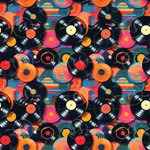Vinyl Records Digital Paper, Retro Vinyl Records Pattern, Background ...
