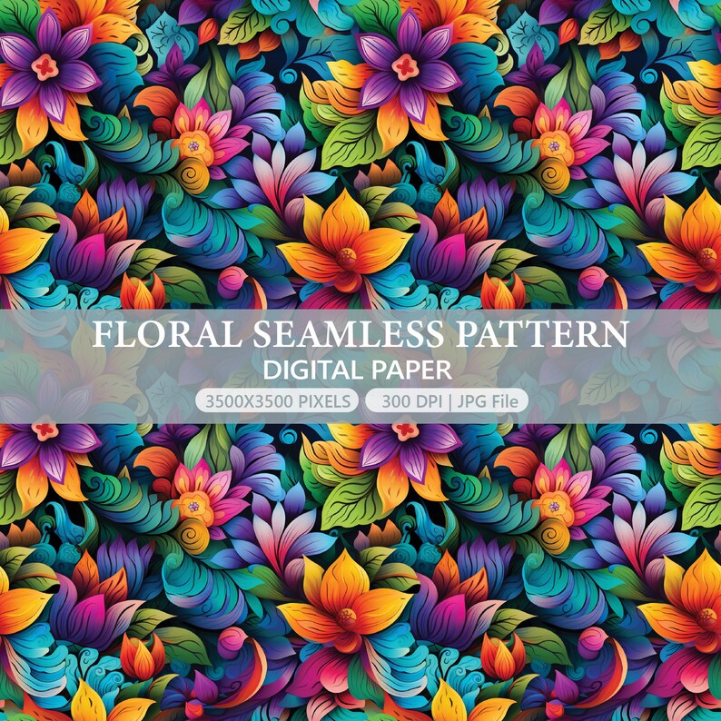 Floral Digital Paper, Flower Pattern, Card Making, Colorful Backgrounds ...