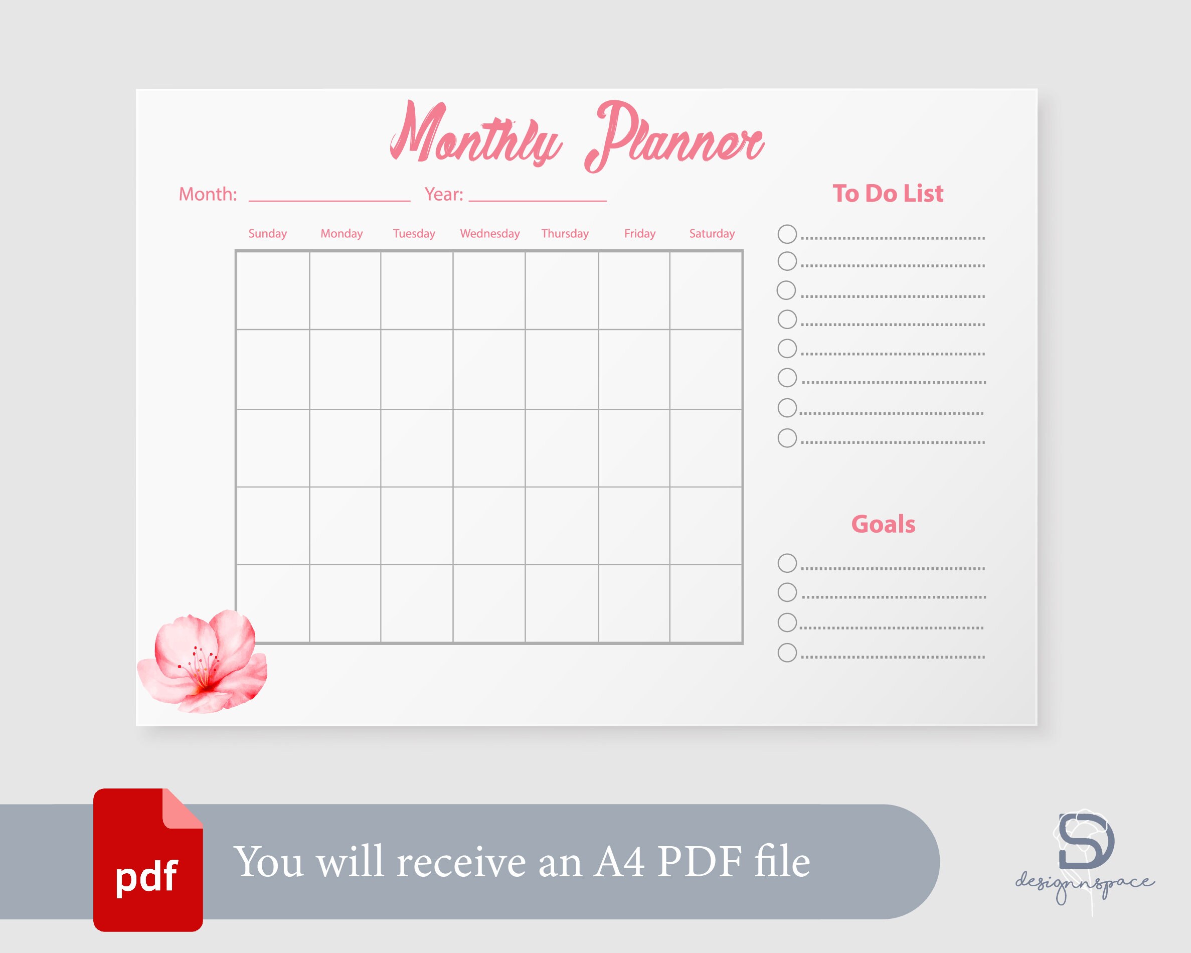 Monthly Planner Printable Landscape Ink Friendly Minimalist - Etsy