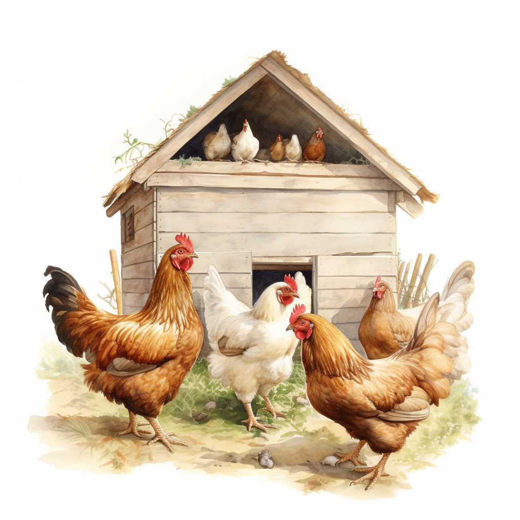 Watercolor Chicken Coop Clipart Farm Animals Clip Art Hen - Etsy