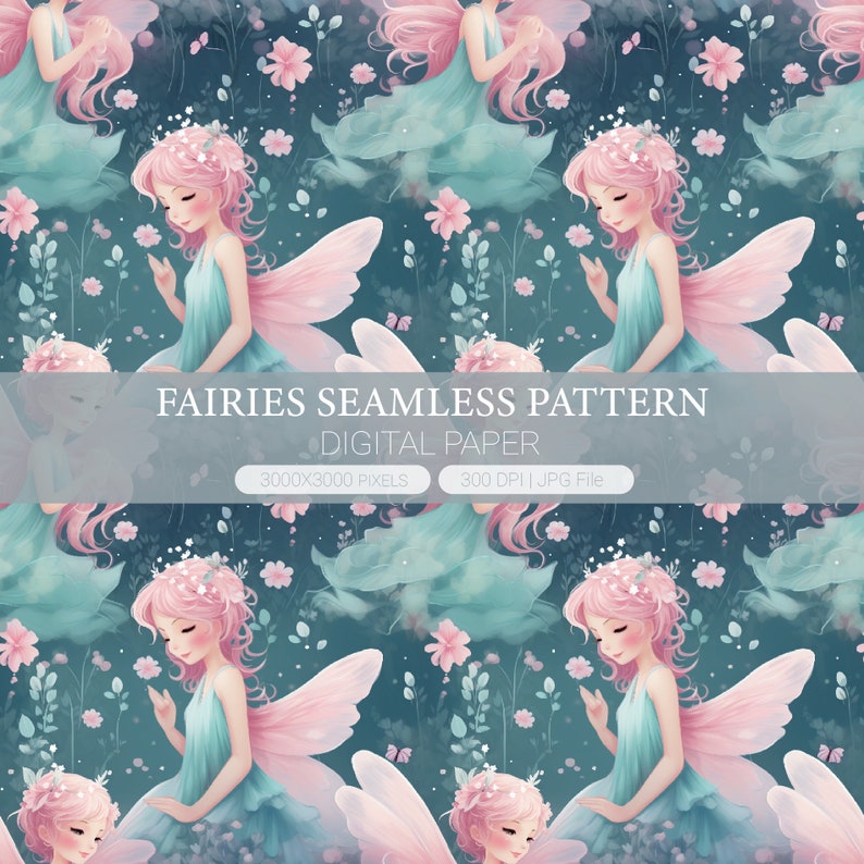 Fairy Digital Paper, Fairies Seamless Pattern, Fantasy Papers Printable ...