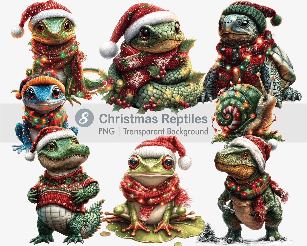 Christmas Reptiles Clipart, Lizard Png, Christmas Animals, Snake ...