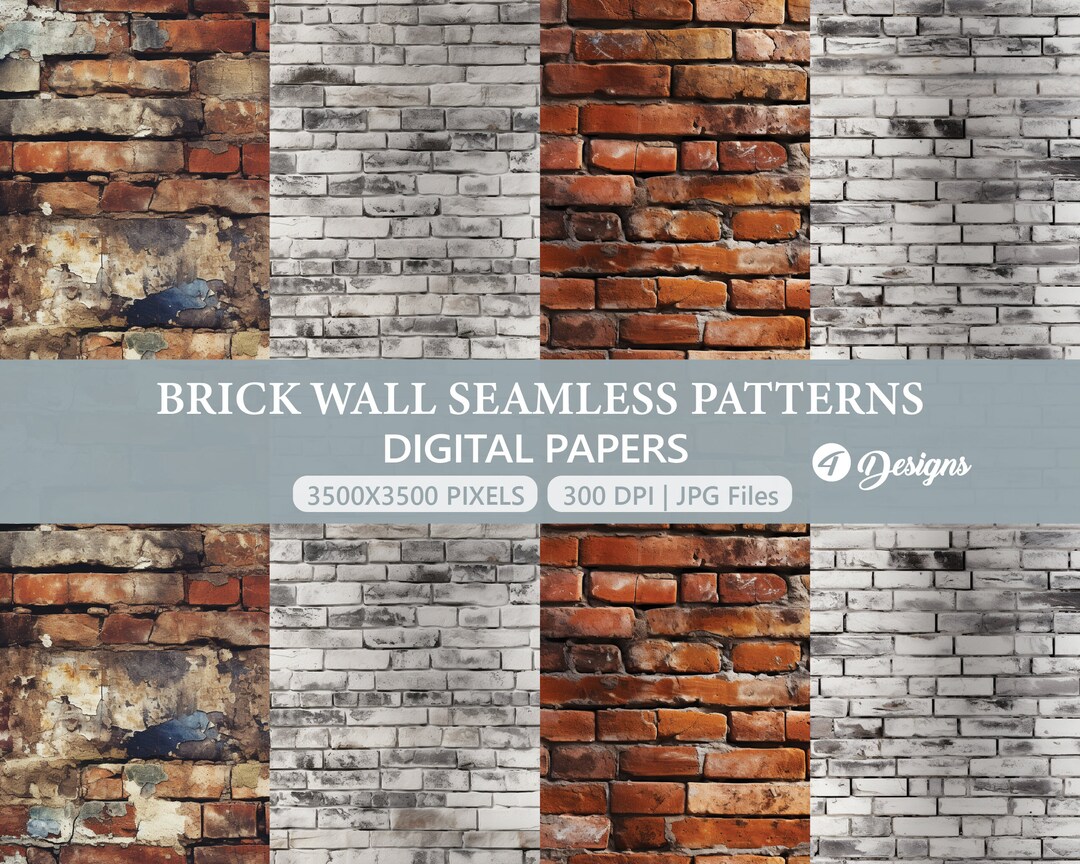 Brick Wall Digital Paper, Texture Wall Pattern, White Brick Wall ...