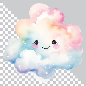 Cute Cloud Clipart, Happy Cloud PNG, Pastel Cloud PNG, Junk Journals ...