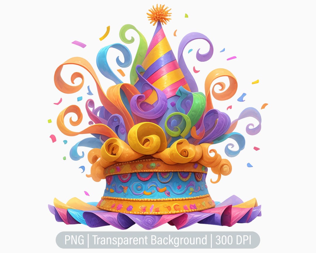 Colorful Party Hat Clipart, Birthday PNG, Rainbow Birthday Hat, Junk ...