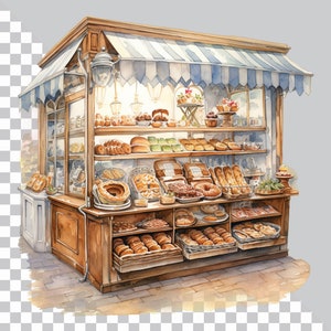 Bakery Shop Watercolor Clipart, French Bakery Clipart, Baker Png ...