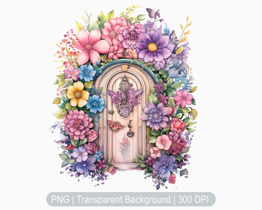 Floral Fairy Door Clipart, Fantasy Magic Door, Watercolor Clipart ...
