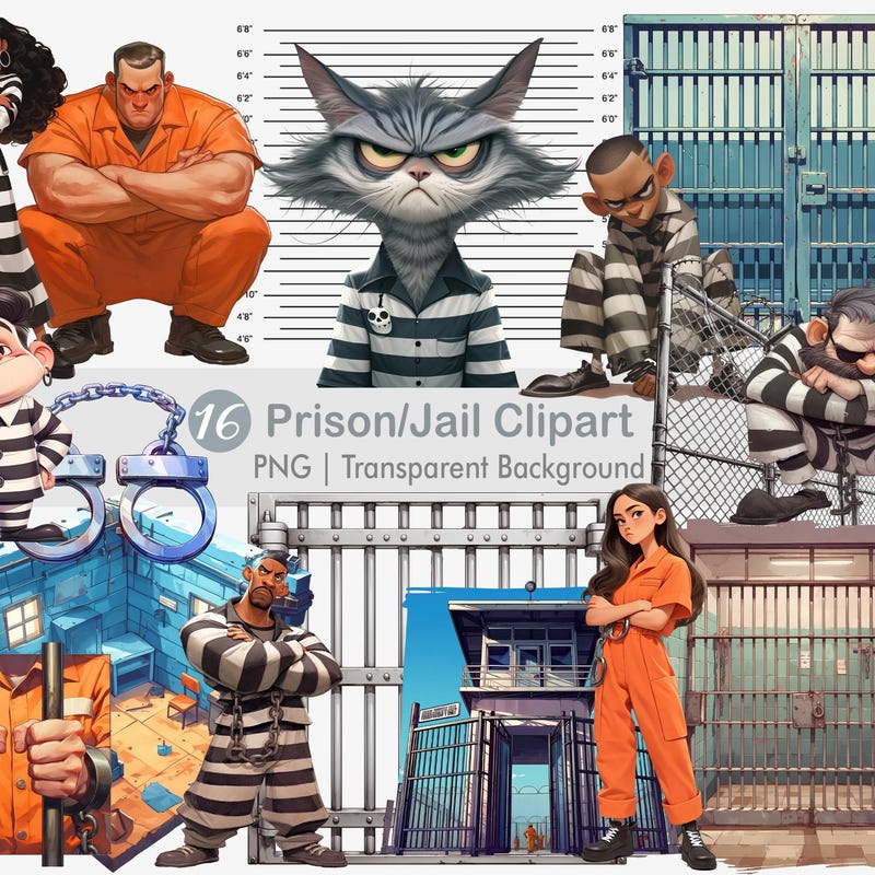 Clipart of Woman in Jail - Etsy