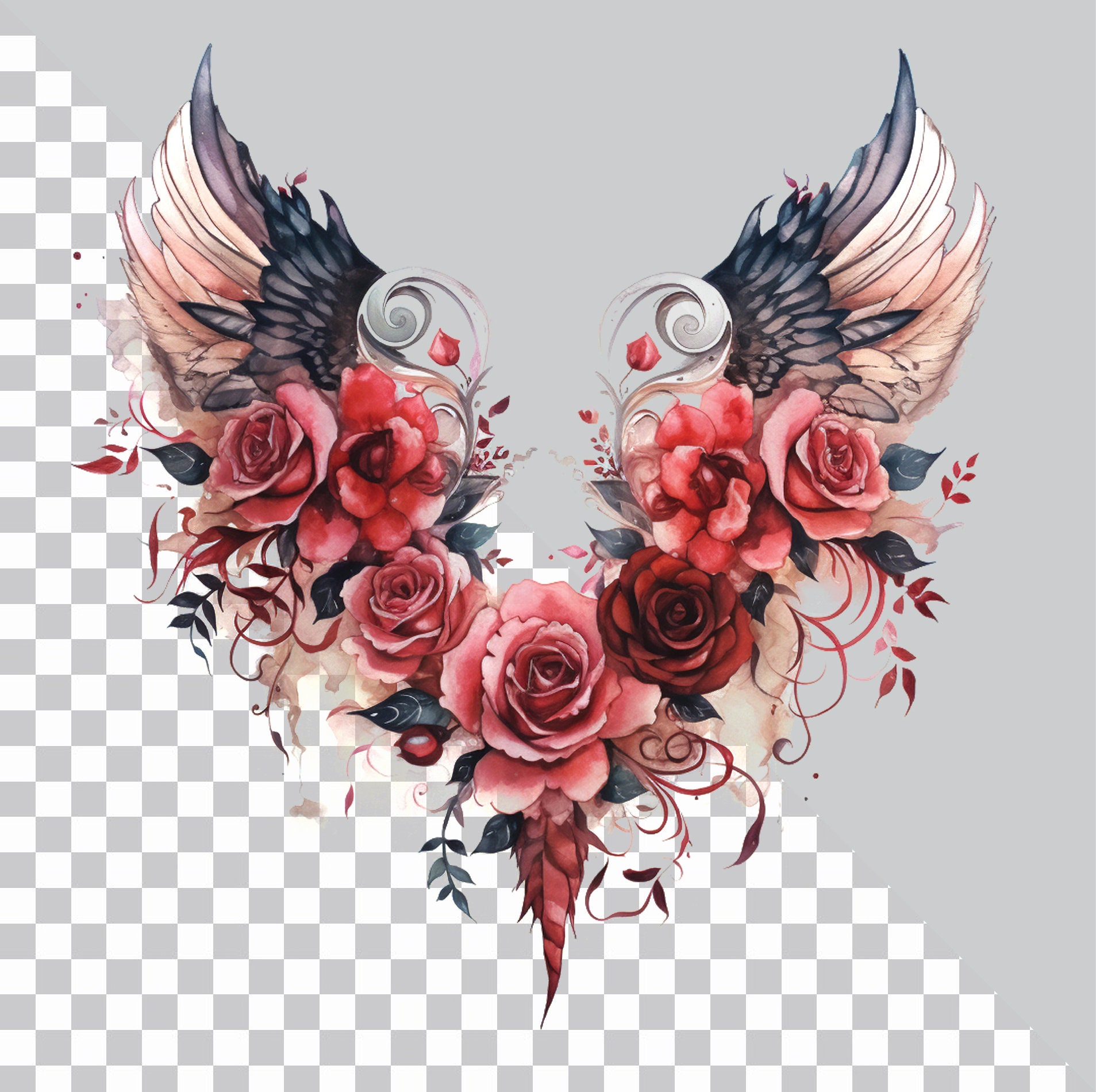 Dark Angel Wings Clipart Watercolor Wings Clip Art Floral - Etsy