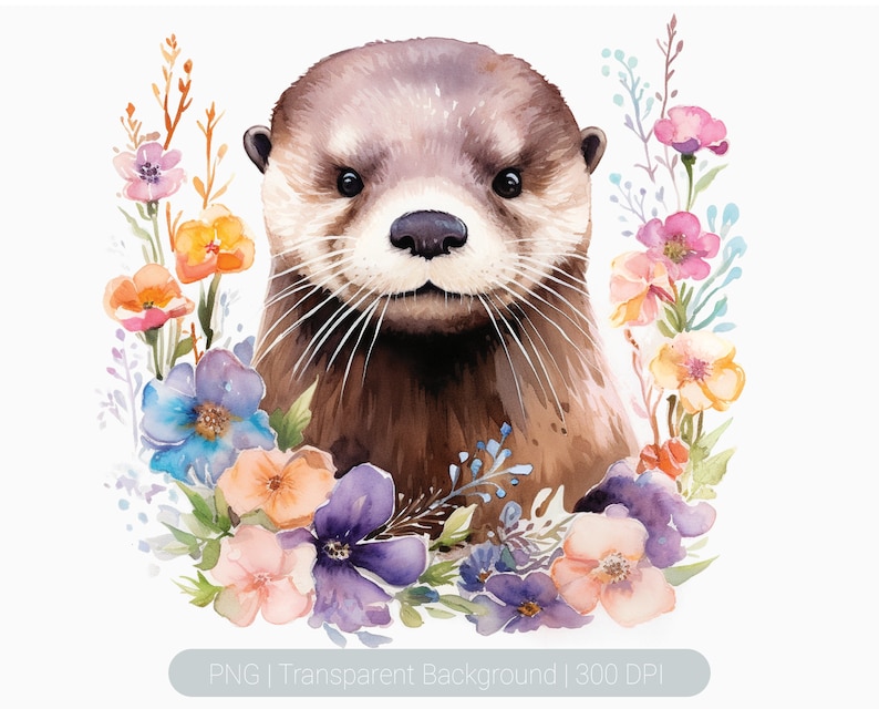 Floral Otter Clipart Nursery Art Otter Png Cute Animals - Etsy