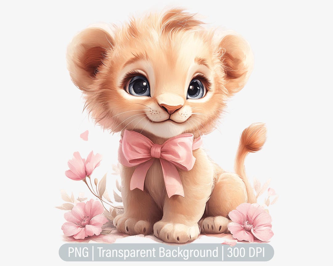 Cute Lion Clipart, Safari Animal PNG, Pink Flower Lion, Junk Journals ...