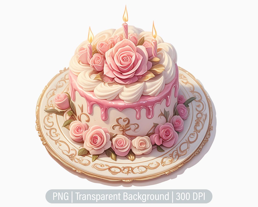 Pink & Gold Cake Clipart, Birthday PNG, Party, Rose Flower Cake, Junk ...