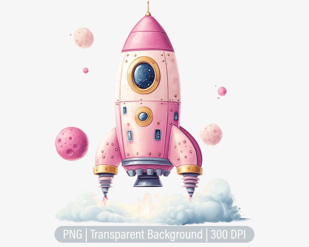 Pink Space Rocket Clipart, Rocket Ship PNG, Girl Astronaut, Junk ...