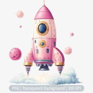 Pink Space Rocket Clipart, Rocket Ship PNG, Girl Astronaut, Junk ...