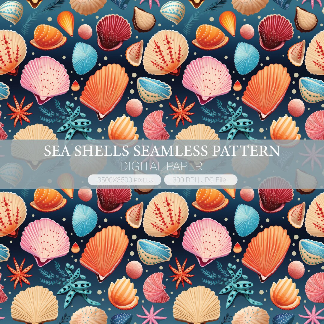 Sea Shells Digital Paper, Sea Shells Seamless Pattern, Beach ...