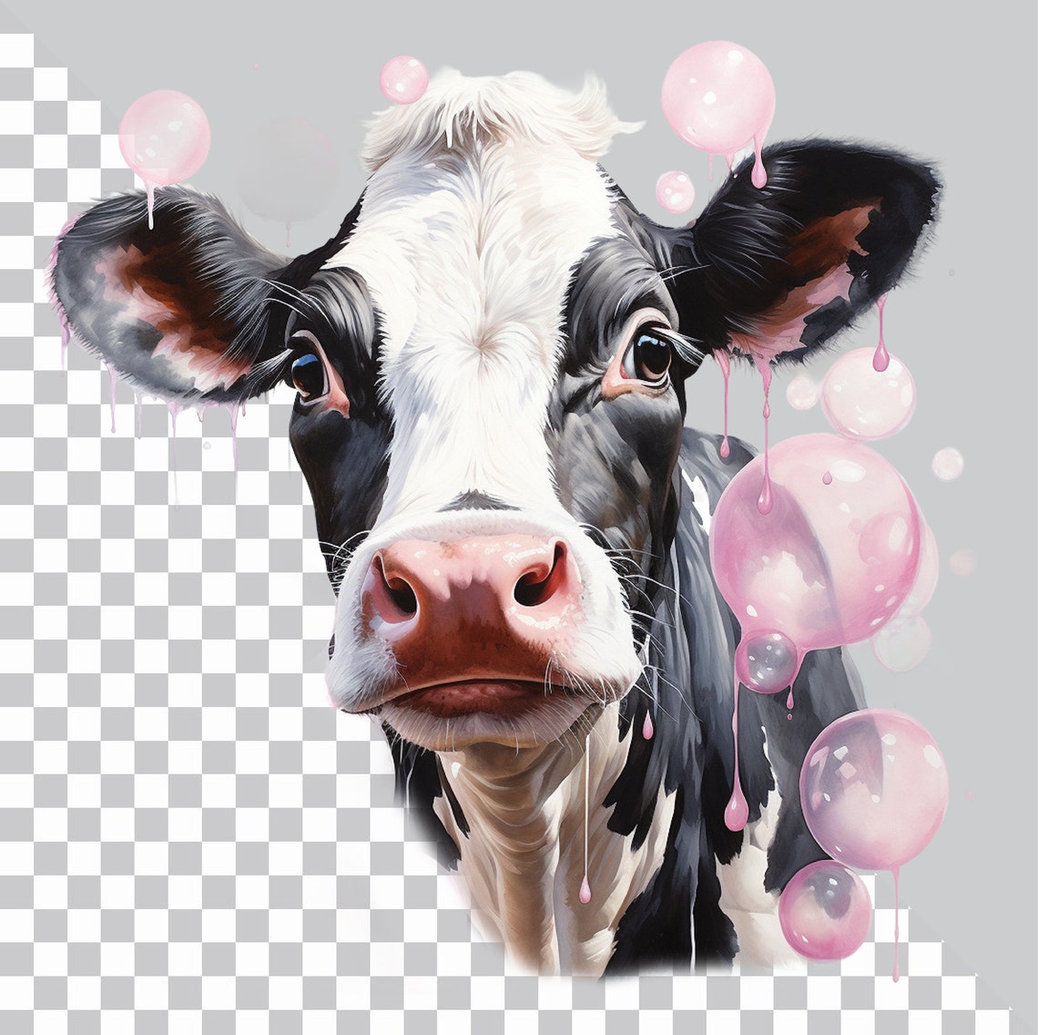 Cow & Bubbles Clipart, Cute Cow PNG, Farm Cow Clipart, Junk Journals ...