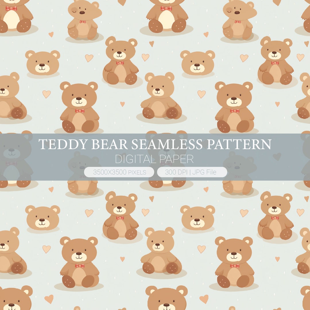 Teddy Bear Digital Paper, Teddy Bear Seamless Pattern, Nursery Patterns ...