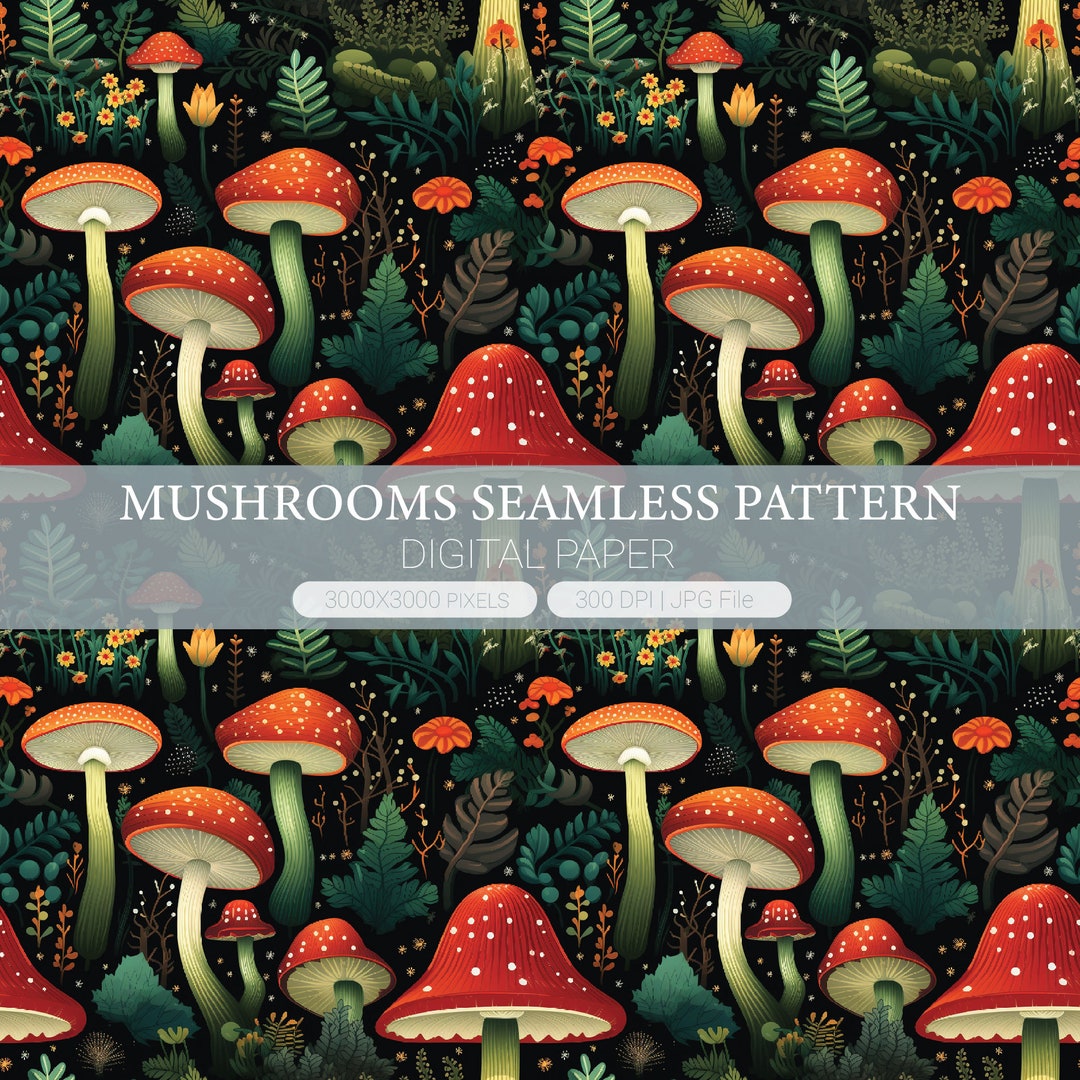 Mushroom Seamless Pattern, Mushrooms Digital Paper, Web Backgrounds ...