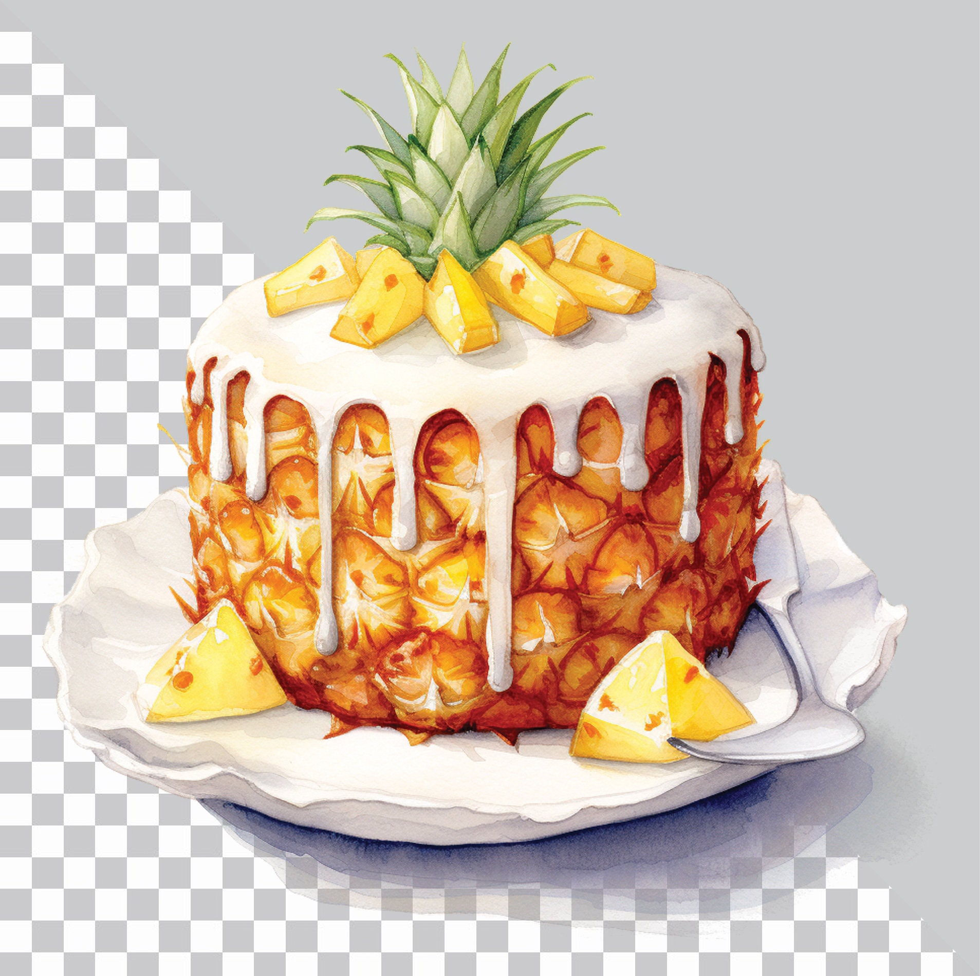 Watercolor Pineapple Cake Clipart, Tropical Fruit Png, Sublimation ...