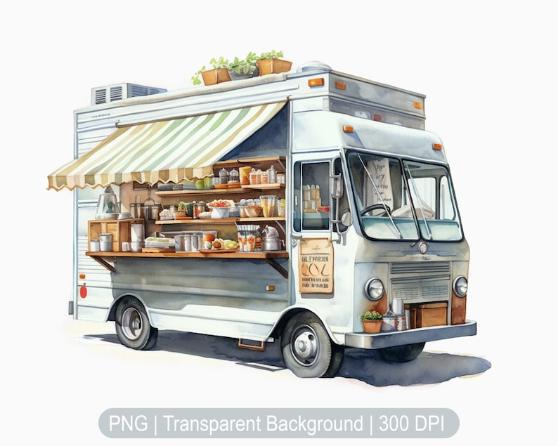 Watercolor Food Truck Clipart, Food Truck Png, Street Food Truck, Cafe ...
