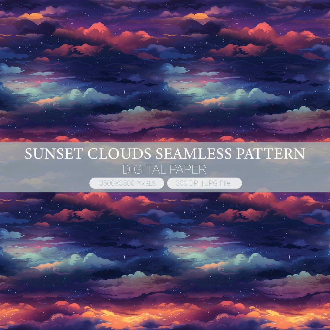 Sunset Clouds Digital Paper, Clouds Seamless Pattern, Waves Backgrounds ...
