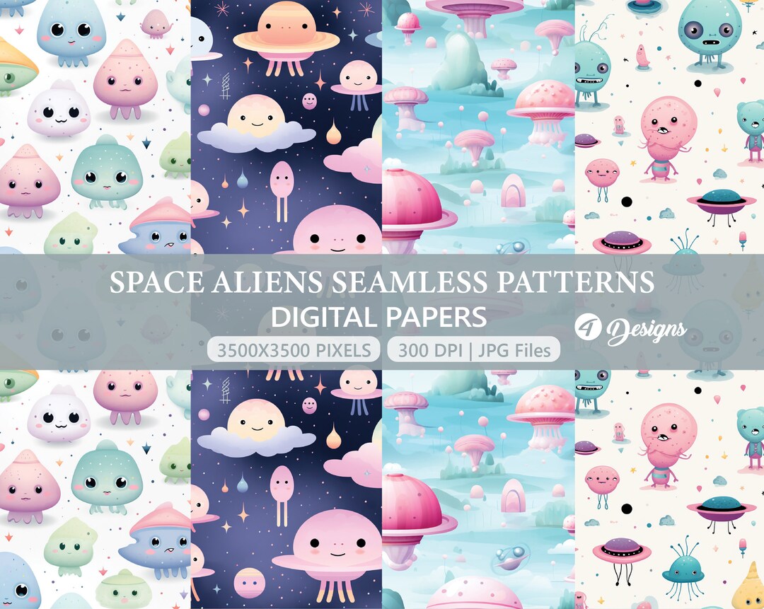 Alien Digital Paper, Alien and Monsters Seamless Pattern, Alien ...