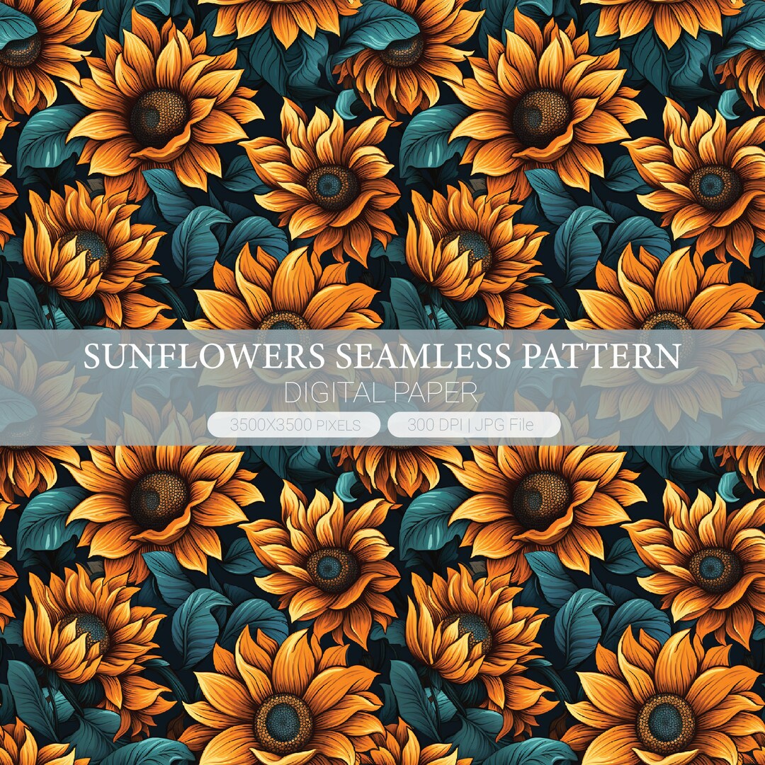Sunflower Digital Paper, Seamless Sunflower Patterns, Floral ...