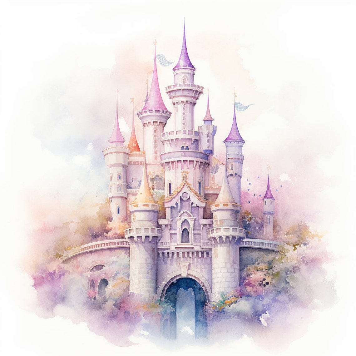 Watercolor Castle Clipart Fairy Tale Princess Castle - Etsy