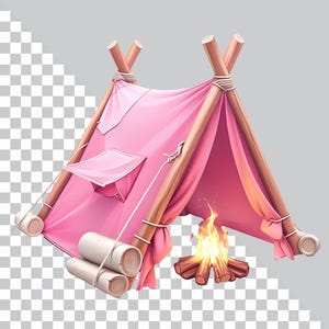 Pink Camping Tent Clipart, Camper PNG, Adventure, Forest Camp, Junk ...