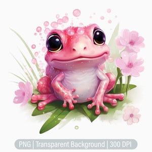 Pink Frog Clipart, Cute Baby Frog PNG, Floral Frog Png, Junk Journals ...