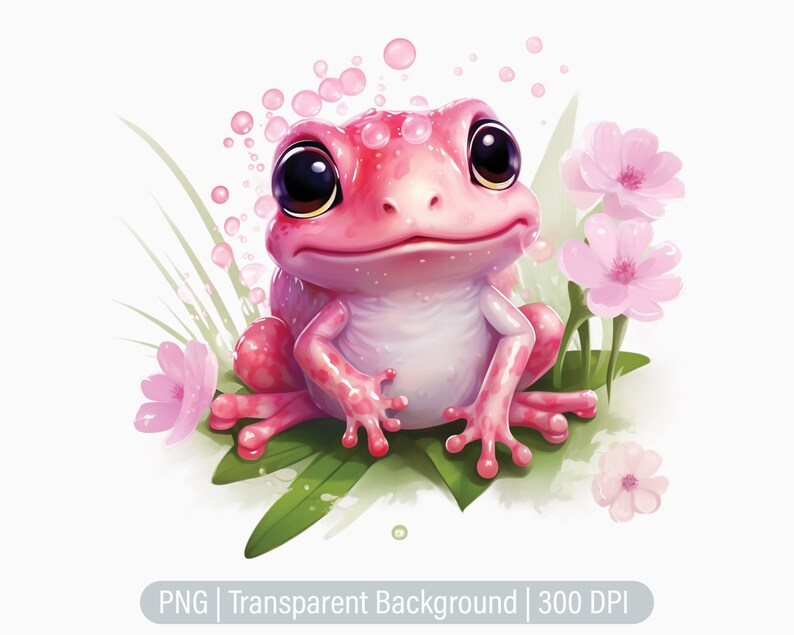 Pink Frog Clipart, Cute Baby Frog PNG, Floral Frog Png, Junk Journals ...