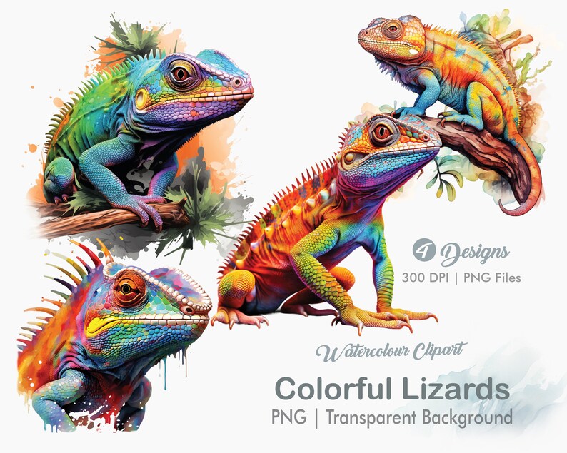 Colorful Lizard Clipart, Reptiles PNG, Iguana Clipart, Junk Journals ...