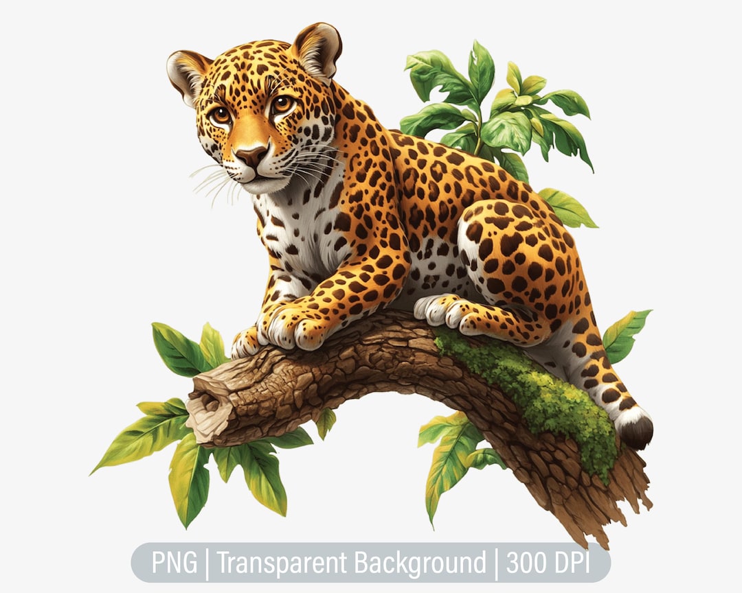Jaguar Clipart, Rainforest Animal PNG, Wild Cat on a Tree, Junk ...