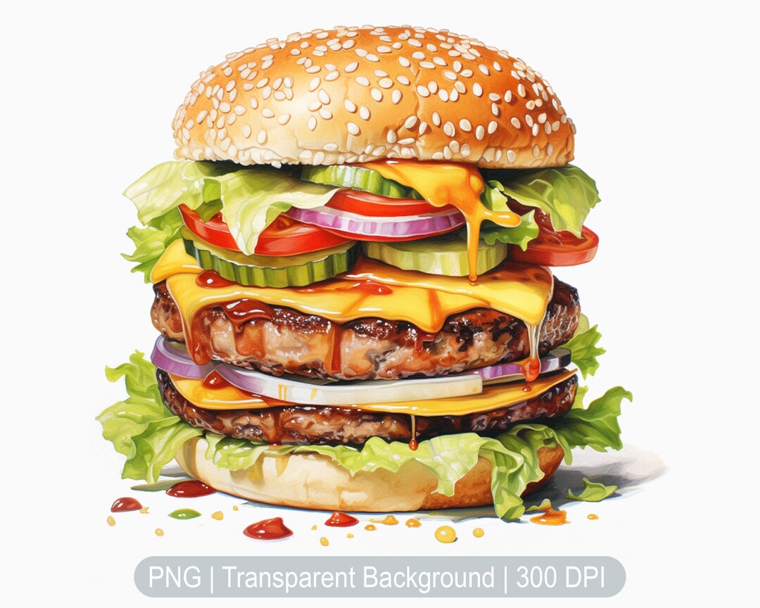 Hamburger Clipart, Cheese Burger Clipart, Hamburger Png, Sublimation ...