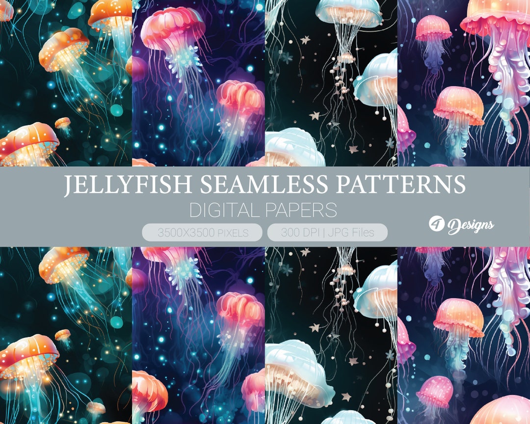 Jelly Fish Digital Paper, Ocean Seamless Pattern, Sea Jelly Fish ...