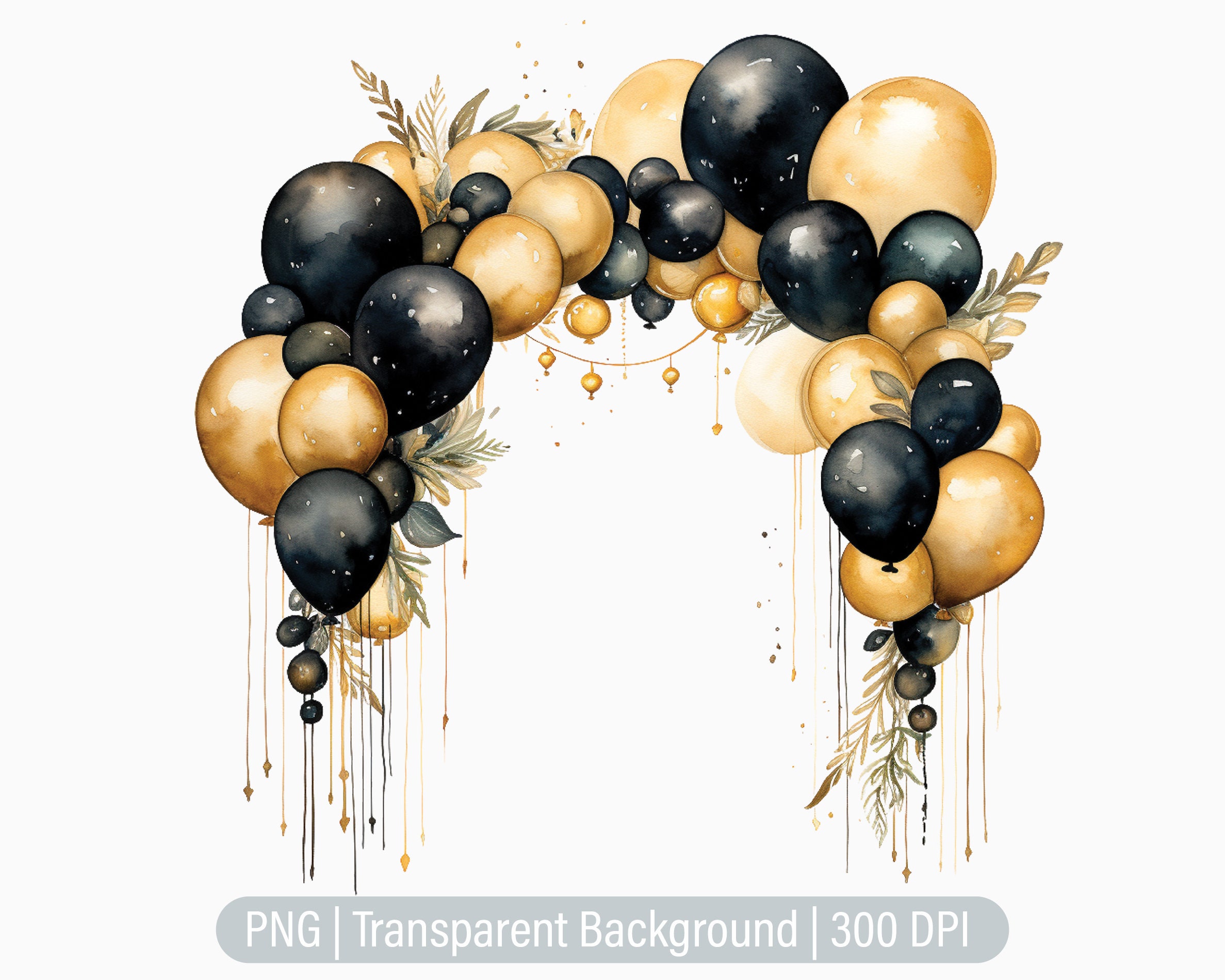 Balloon Arch Clipart, Black & Gold Balloons PNG, Balloons, Junk ...