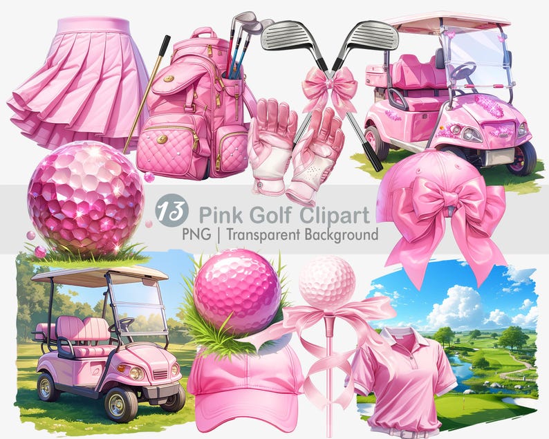 Pink Golf Clipart, Golf Cart Png, Country Club, Golfer Girl, Printable ...