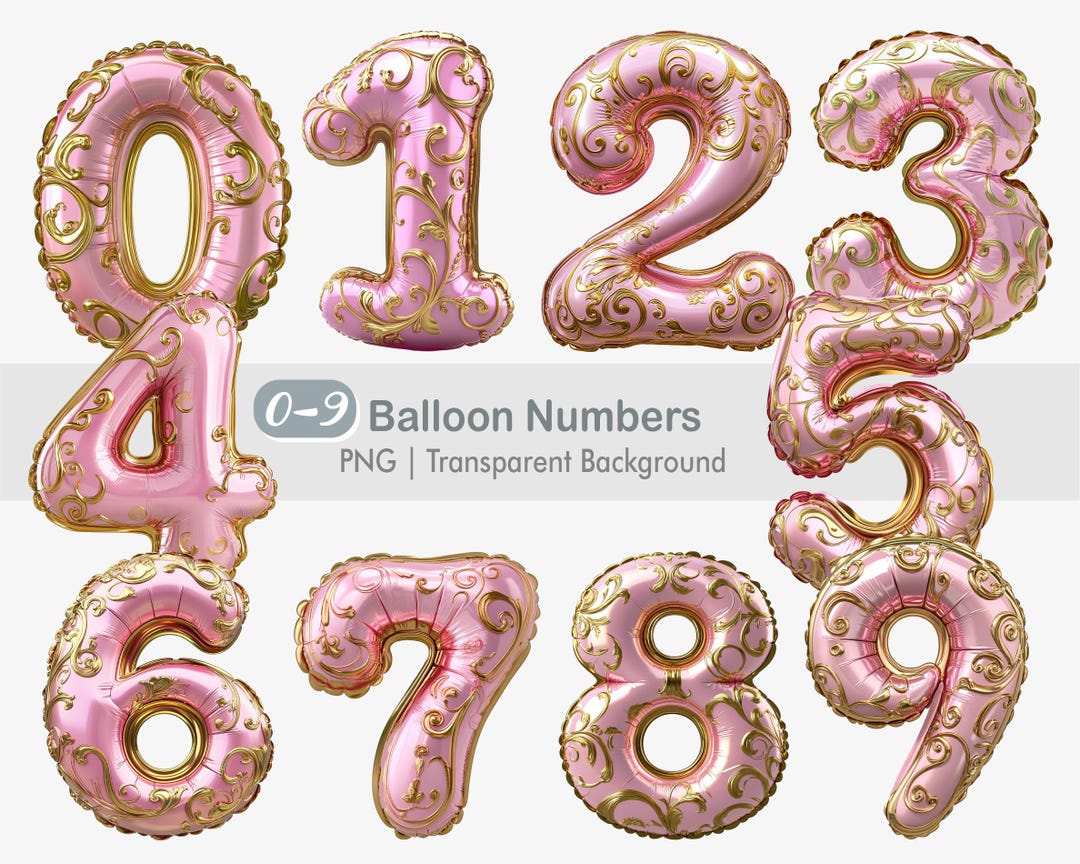Pink Balloon Numbers Clipart, Foil Balloons Png, Party, Celebration ...