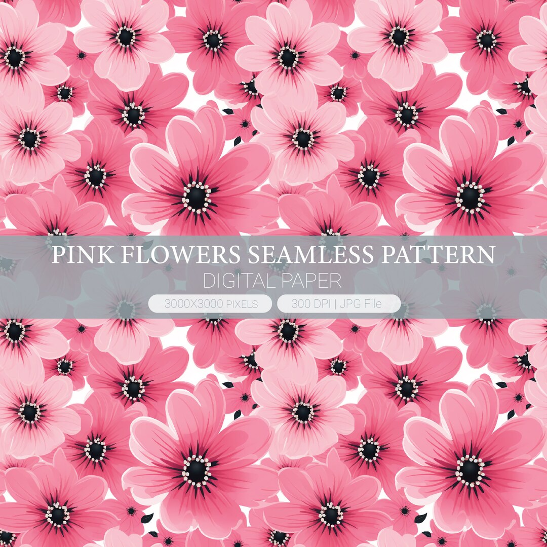 Pink Floral Digital Paper, Pink Flower Bouquets and Botanical Seamless ...