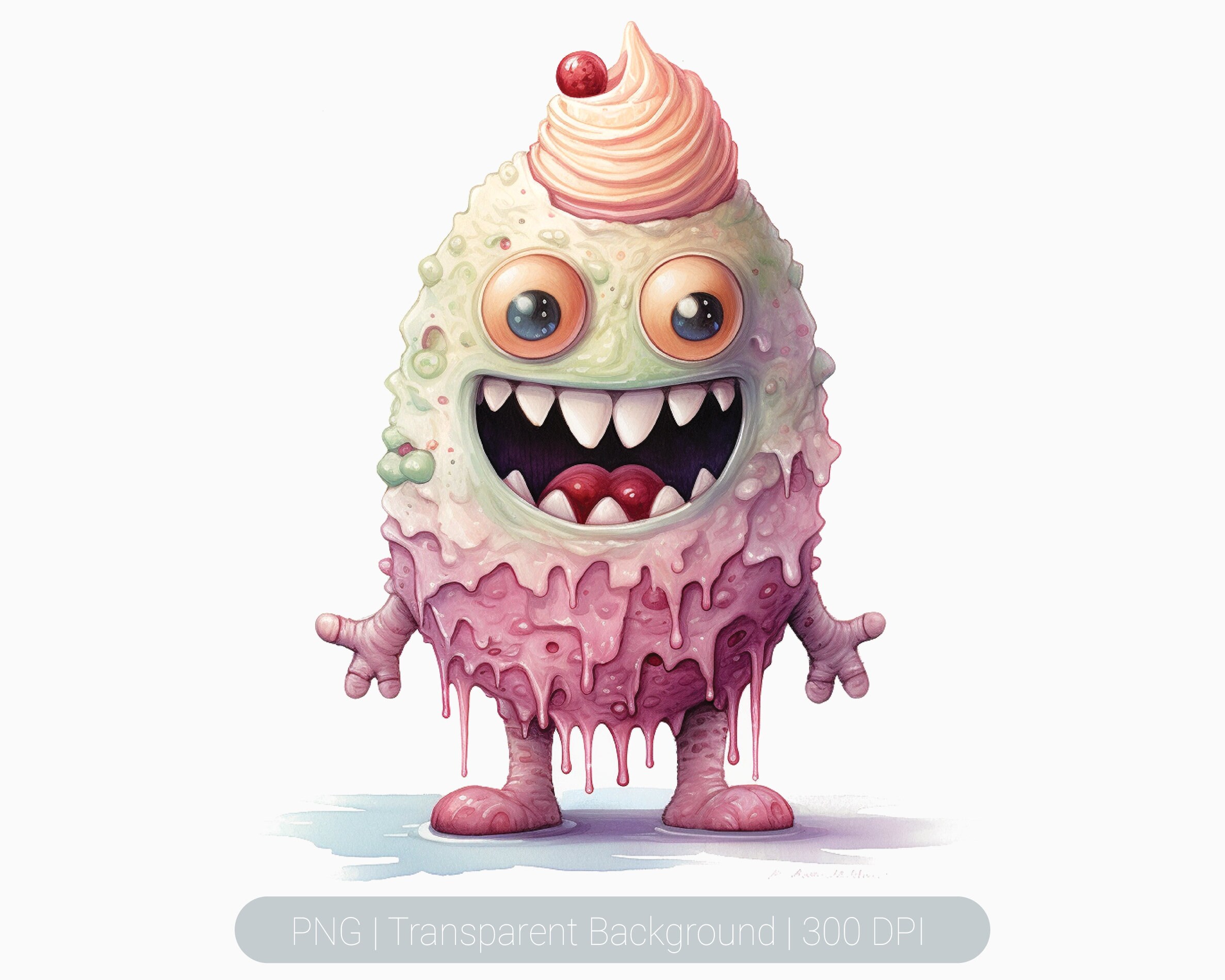 Watercolor Ice Cream Monster Clipart, Ice Cream Clipart, Png, Printable ...