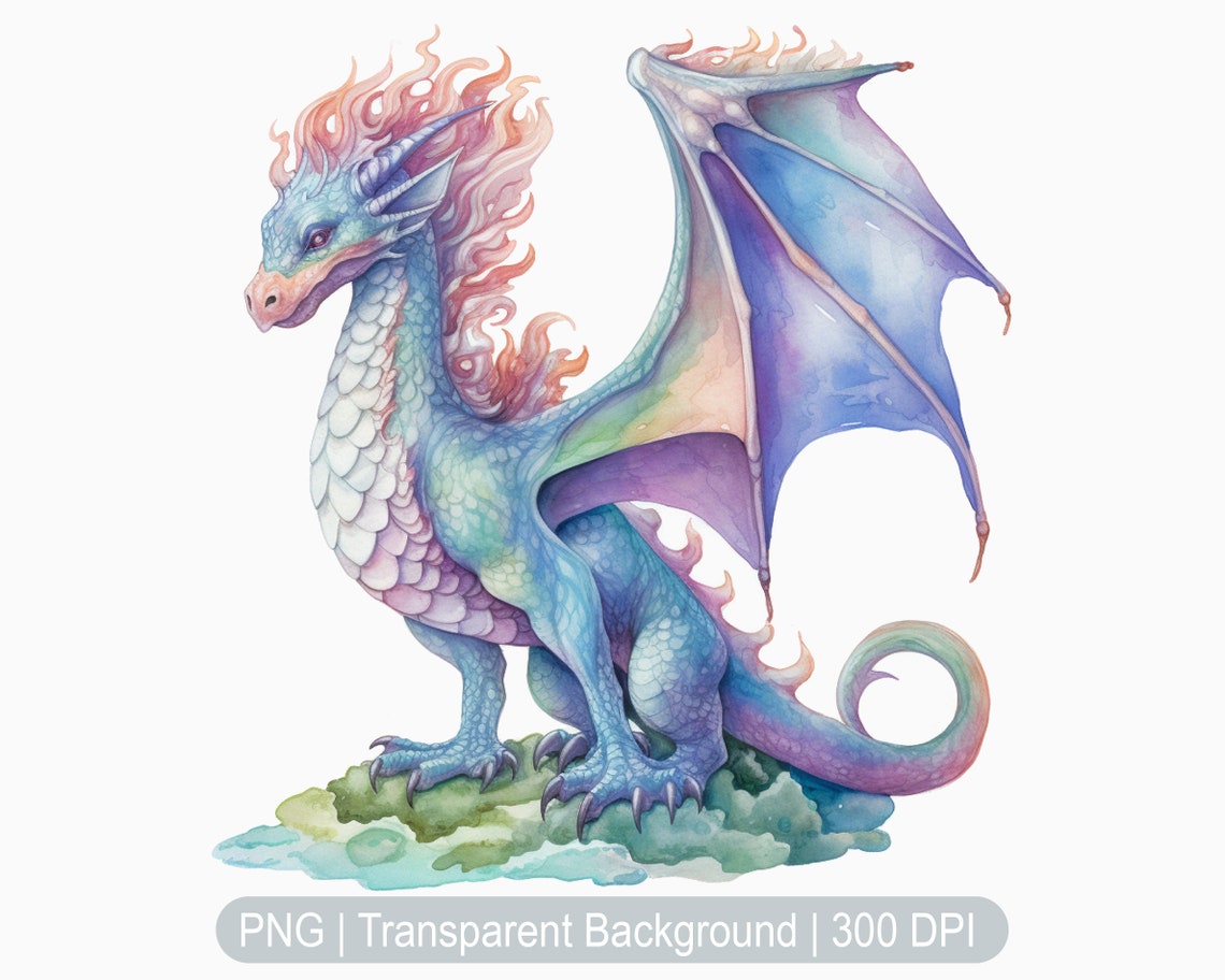 Pastel Dragon Clipart Watercolour Fantasy Dragon Png Dragon - Etsy