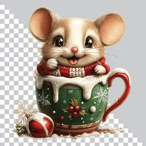 Christmas Mouse Clipart, Christmas PNG, Mouse in Hot Chocolate, Junk ...